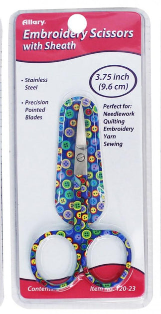 Allary Embroidery Scissors with Sheath- Buttons | Quilt Expressions