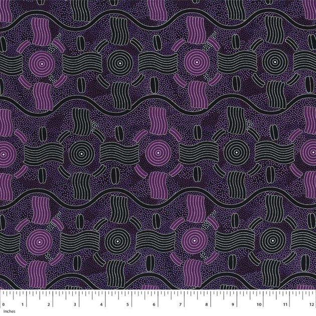 Aboriginals Quilt Fabric Rain Dreaming Purple | Quilt Expressions